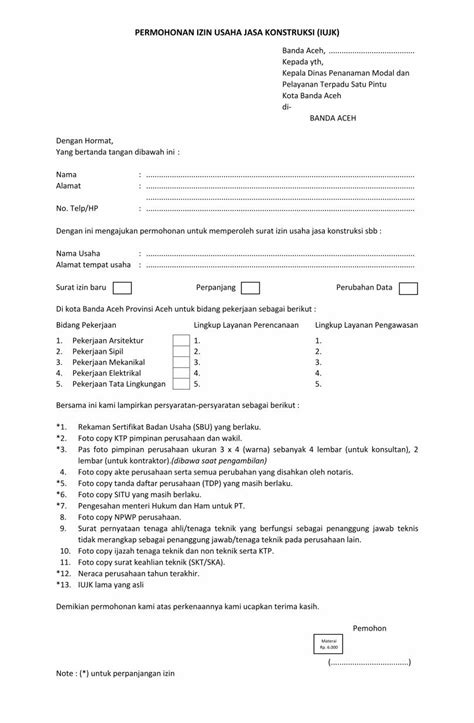 PDF PERMOHONAN IZIN USAHA JASA KONSTRUKSI IUJK Dpmptsp Bandaacehkota