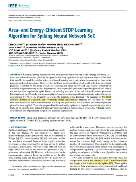 2020 area and energy efficient stdp learning algorithm for spiking neural network soc pdf