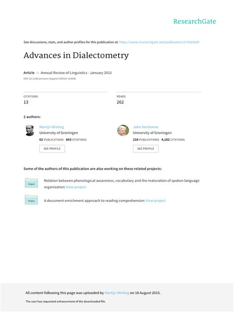 wieling m nerbonne j advances in dialectometry pdf pdf dialectology linguistics