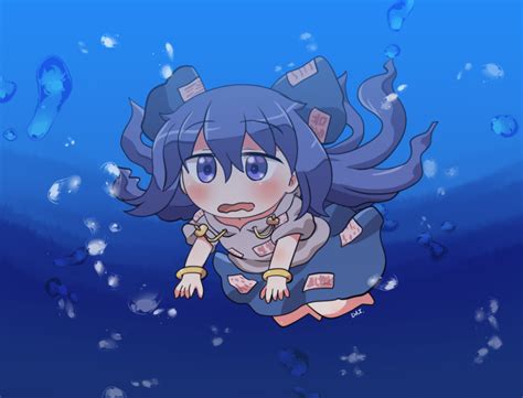 Safebooru 1girl Bangle Barefoot Blue Bow Blue Eyes Blue Hair Blue Skirt Blush Bow Bracelet