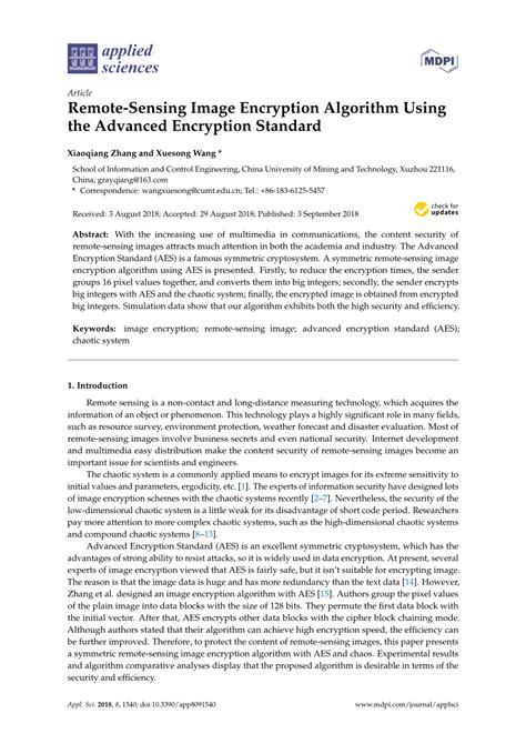 pdf remote sensing image encryption algorithm using the advanced encryption standard