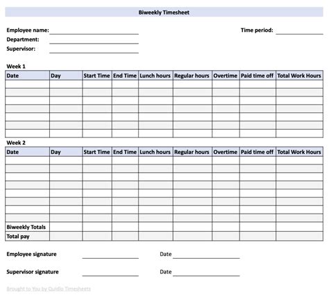 Biweekly Time Sheet