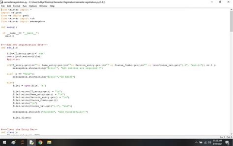 python program to semester registration gui app using the python tkinter kashipara