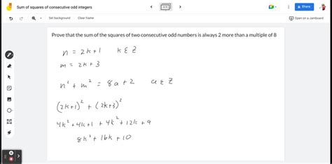 solved prove that the sum of the squares of two consecutive odd numbers is always 2 more than a