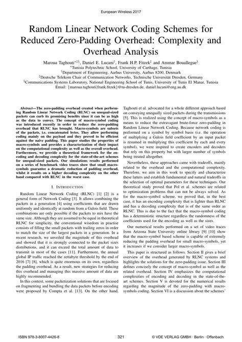 pdf random linear network coding schemes for reduced zero padding overhead complexity and