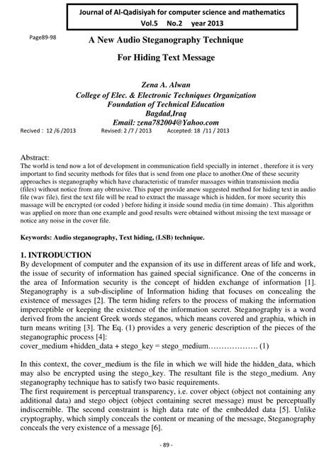 pdf a new audio steganography technique for hiding text message
