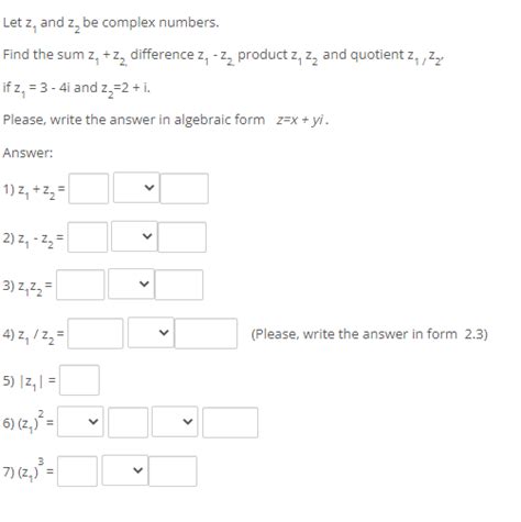 solved let z1 and z2 be complex numbers find the sum z1 z2