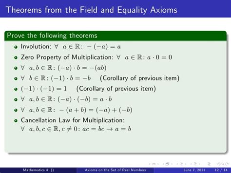math 4 axioms on the set of real numbers