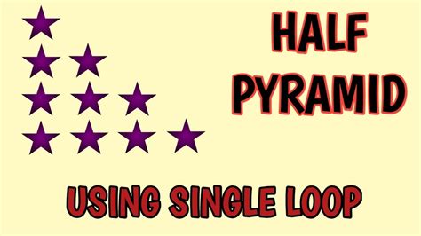 half pyramid star pattern using single loop simple program in c by coding loops youtube