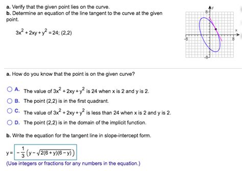 solved a verify that the given point lies on the curve b