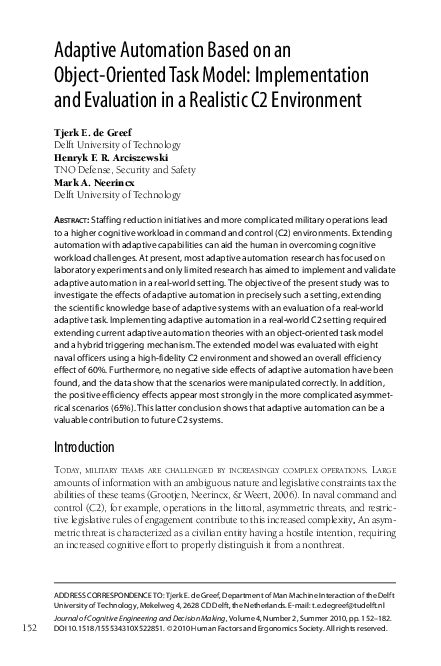 pdf adaptive automation based on an object oriented task model implementation and evaluation