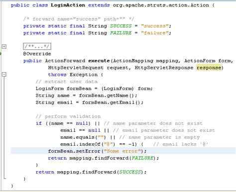 setting up an error message for struts web framework tutorial