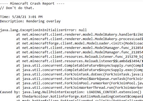 Java Lang Exceptionininitializererror Minecraft Telegraph