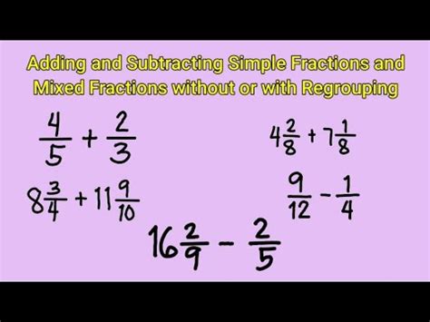 Adding And Subtracting Simple Fractions And Mixed Fractions Without Or