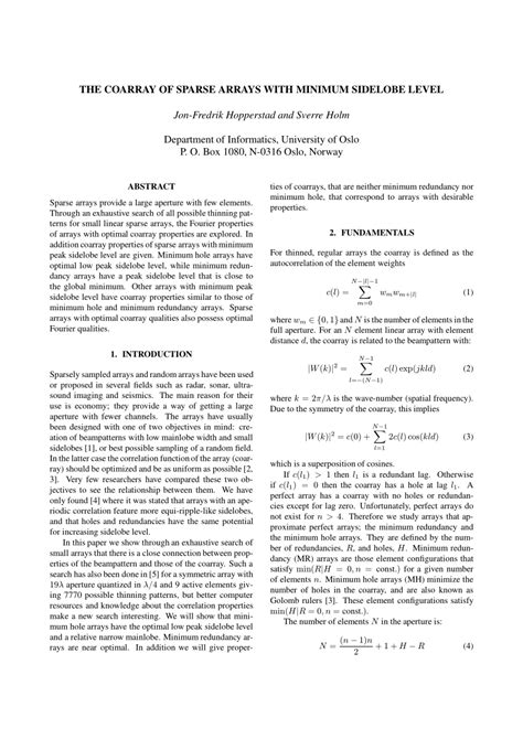 pdf the coarray of sparse arrays with minimum sidelobe level