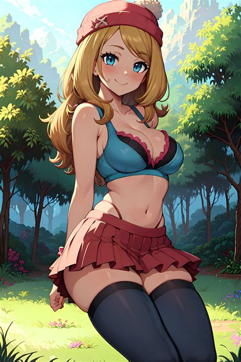 Ai Generated Arms Behind Back Blonde Hair Blue Eyes Blush Bra Cleavage Collarbone Curvy Facing