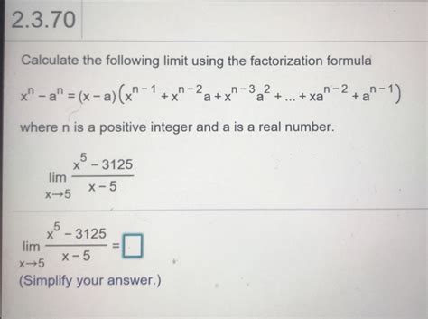 solved 2 3 70 calculate the following limit using the