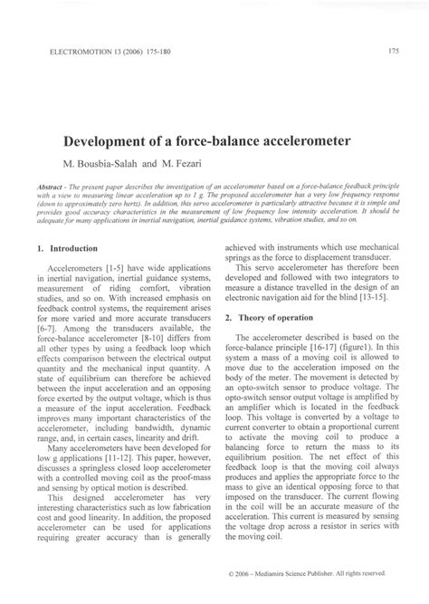 pdf the development of a force balance accelerometer