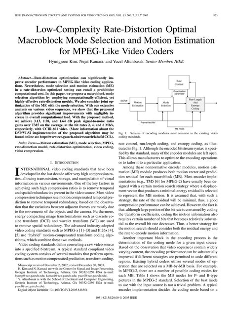pdf low complexity rate distortion optimal macroblock mode selection and motion estimation for