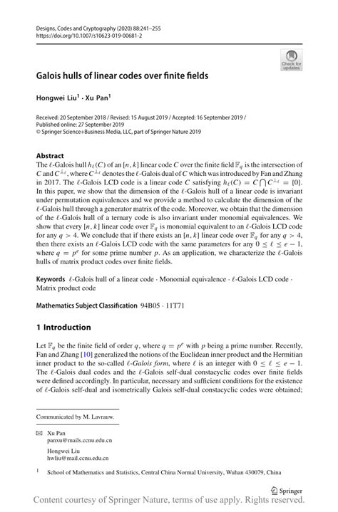 galois hulls of linear codes over finite fields request pdf