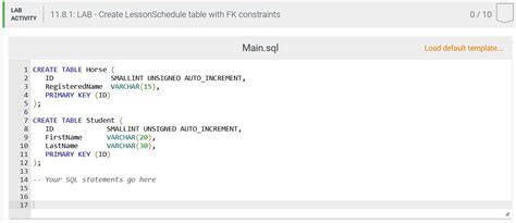 Solved 11 8 LAB Create LessonSchedule Table With FK Constraints