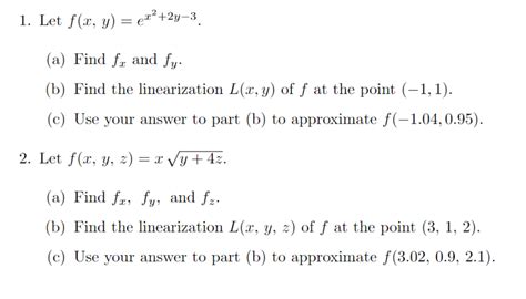 solved 1 let f x y ex2 2y−3 a find fx and fy b find