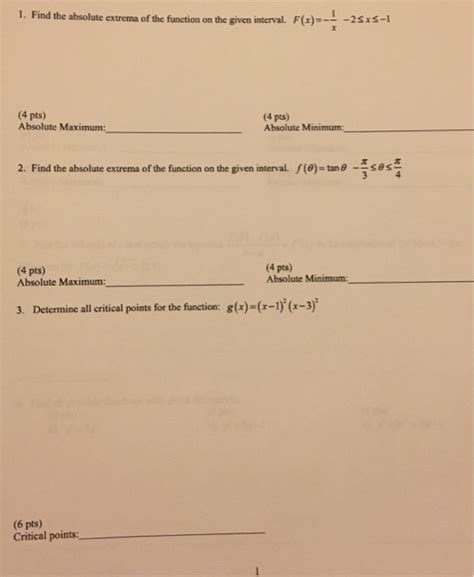solved find the absolute extrema of the function on the