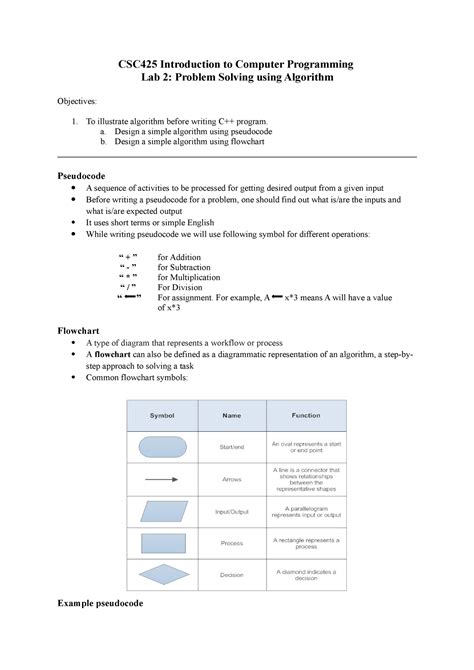 2 csc425 lab 2 csc425 introduction to computer programming lab 2 problem solving using