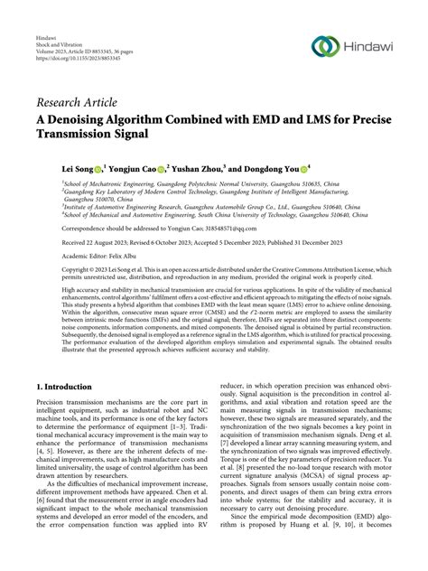pdf a denoising algorithm combined with emd and lms for precise transmission signal