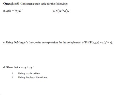 solved question 1 construct a truth table for the following