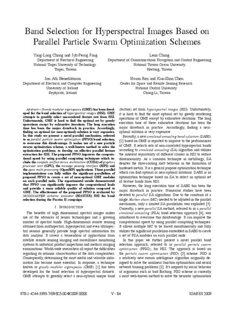 band selection for hyperspectral images based on parallel particle swarm optimization schemes