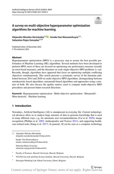 pdf a survey on multi objective hyperparameter optimization algorithms for machine learning