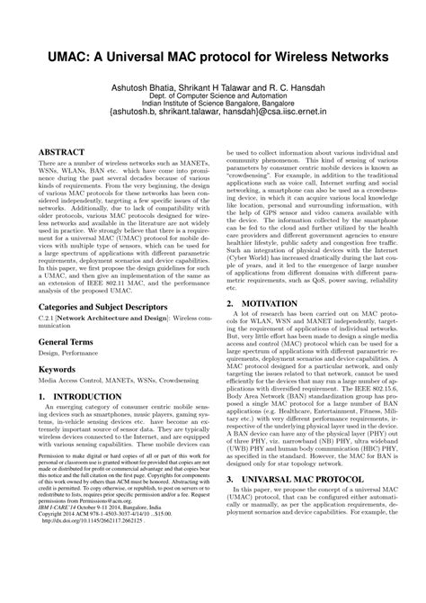 pdf umac a universal mac protocol for wireless networks