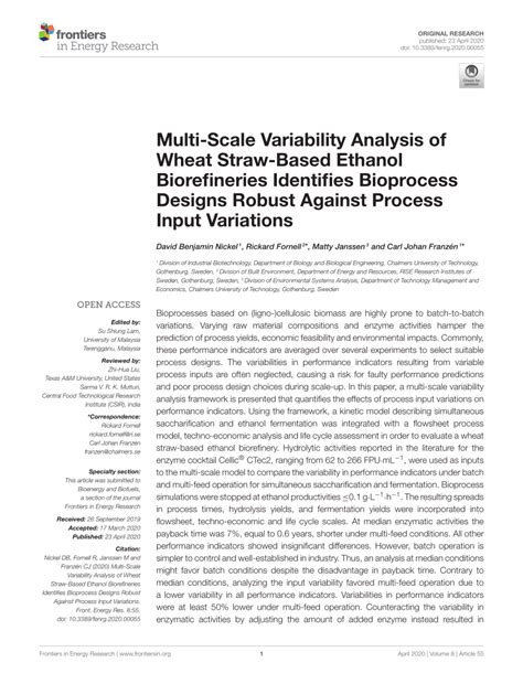pdf multi scale variability analysis of wheat straw based ethanol biorefineries identifies