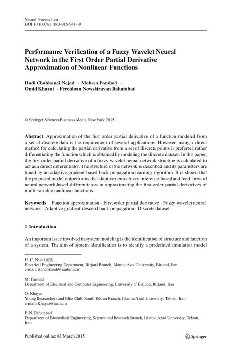 pdf performance verification of a fuzzy wavelet neural network in the first order partial