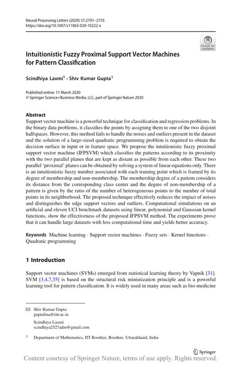 intuitionistic fuzzy proximal support vector machines for pattern classification request pdf