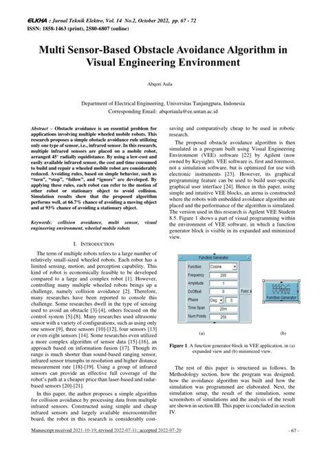 pdf multi sensor based obstacle avoidance algorithm in visual engineering environment