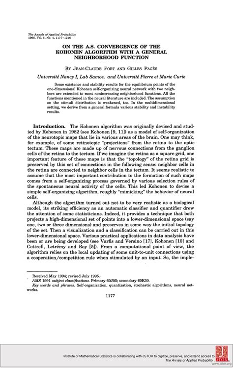 pdf on the a s convergence of the kohonen algorithm with a general neighborhood function