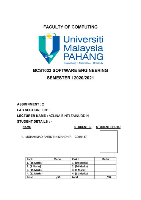 software engineering assignment faculty of computing bcs1033 software engineering semester i