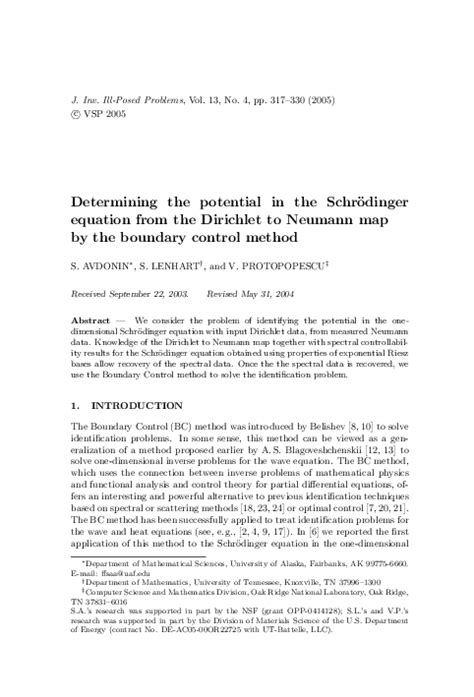 pdf determining the potential in the schrödinger equation from the dirichlet to neumann map by