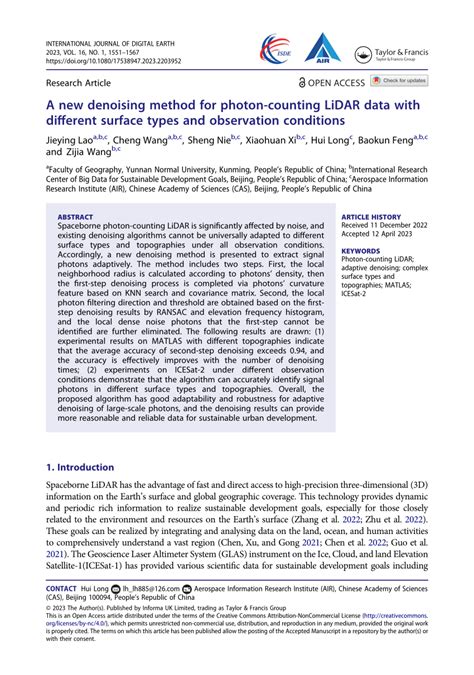 pdf a new denoising method for photon counting lidar data with different surface types and