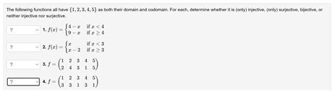solved the following functions all have {1 2 3 4 5} as both