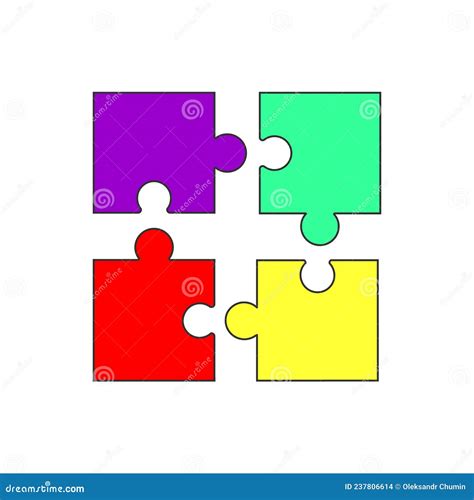 Colorful Jigsaw Puzzle Vector Four Pieces Isolated Stock Vector