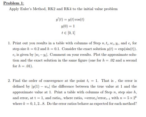 problem l apply euler s method rk2 and rk4 to the