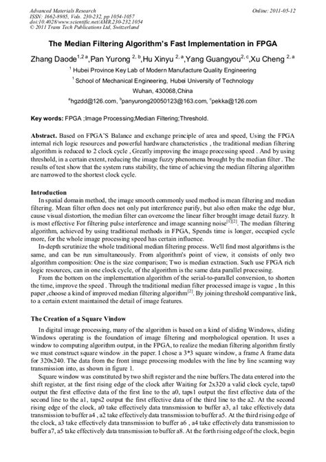 the median filtering algorithm s fast implementation in fpga scientific