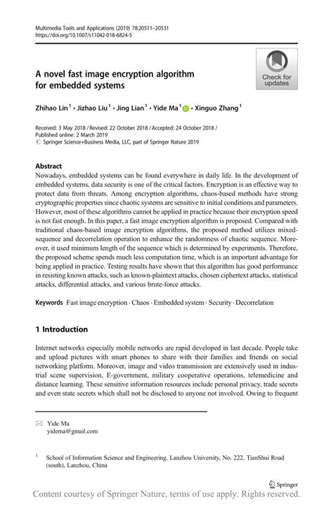 a novel fast image encryption algorithm for embedded systems request pdf