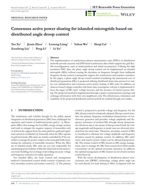 pdf consensus active power sharing for islanded microgrids based on distributed angle droop