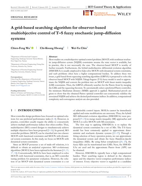 pdf a grid‐based searching algorithm for observer‐based multiobjective control of t s fuzzy