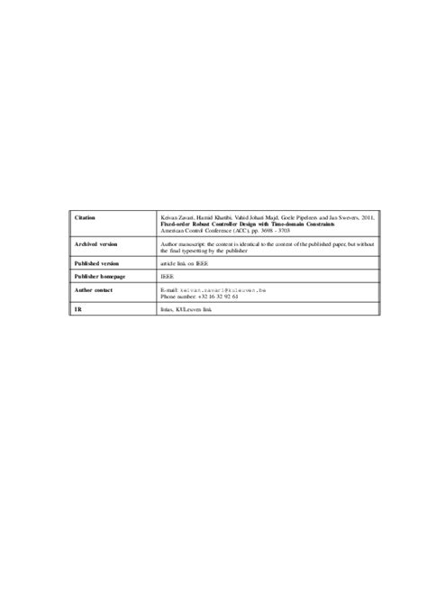 pdf fixed order robust controller design with time domain constraints hamid khatibi