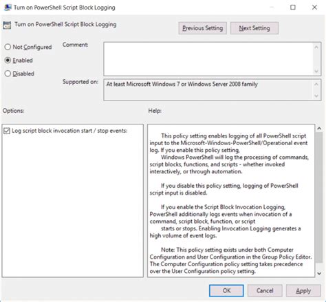 enable and configure module script block and transcription logging in windows powershell